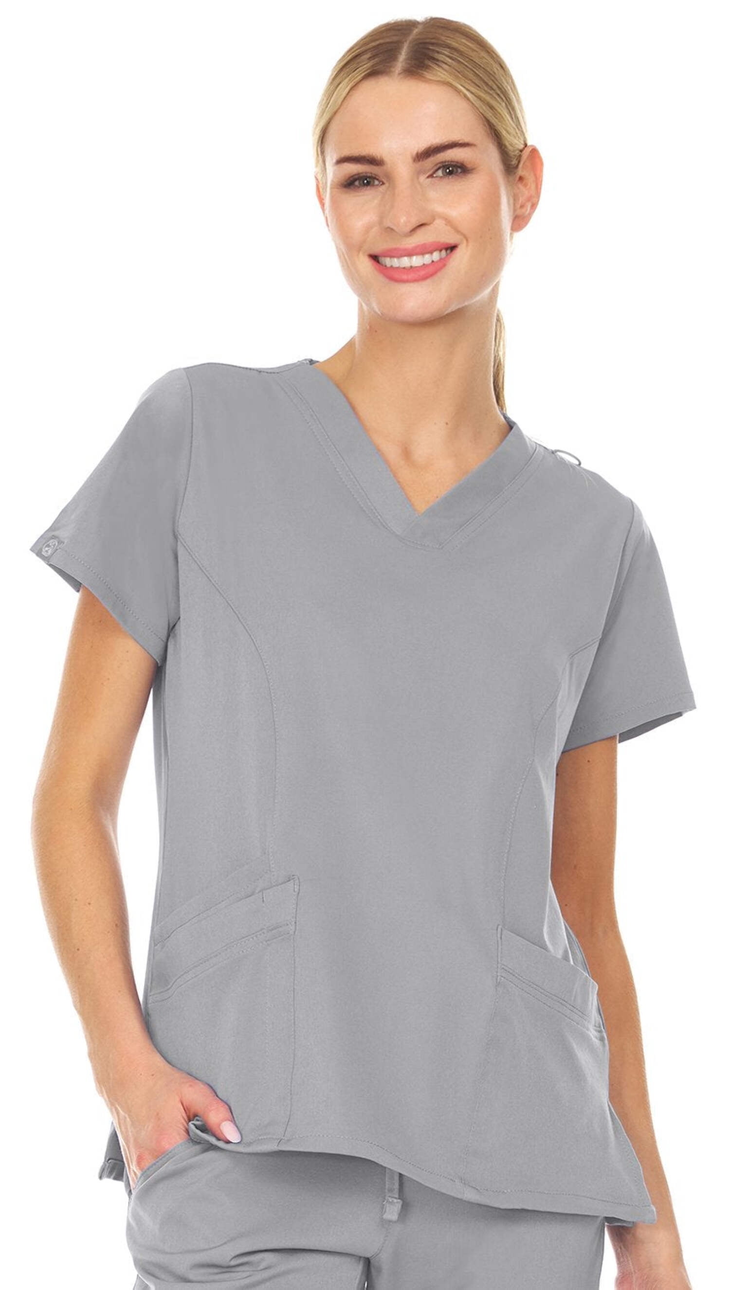 MediChic Scrubs Mini Marilyn Stretch V-Neck Three Pocket Scrub Top with ...