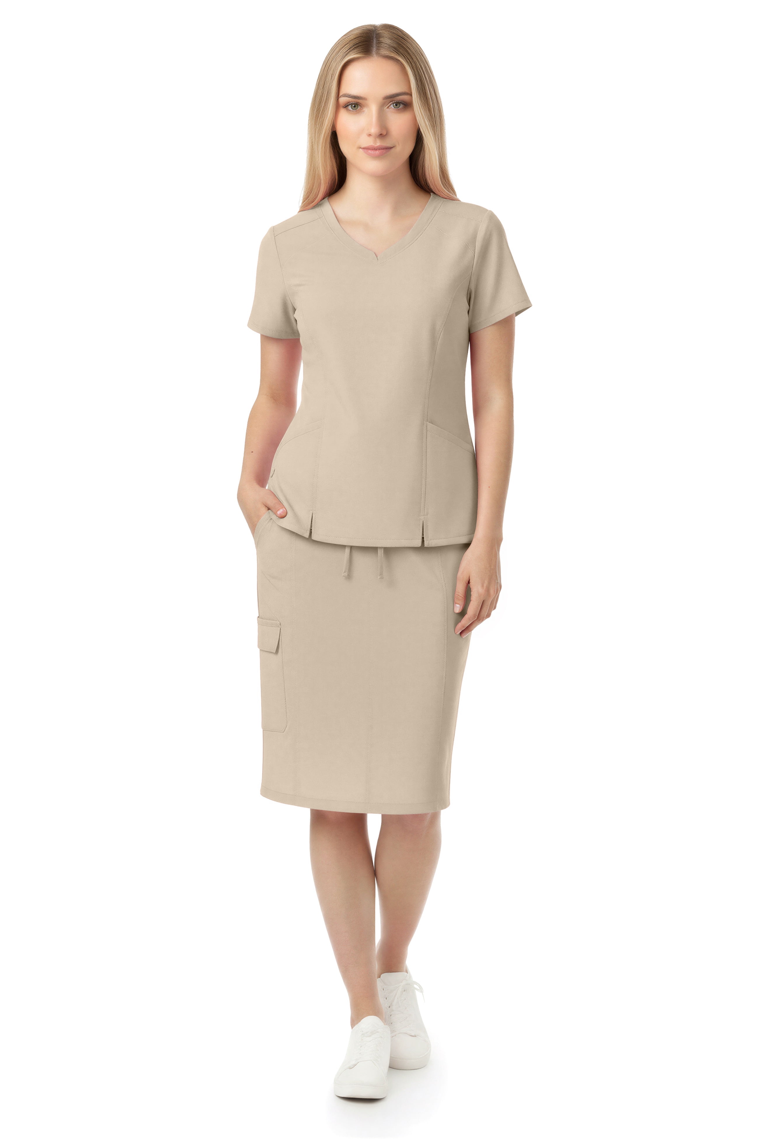 MediChic Women’s Premium Medical Uniform Skirt Set – V-Neck Scrub Top ...