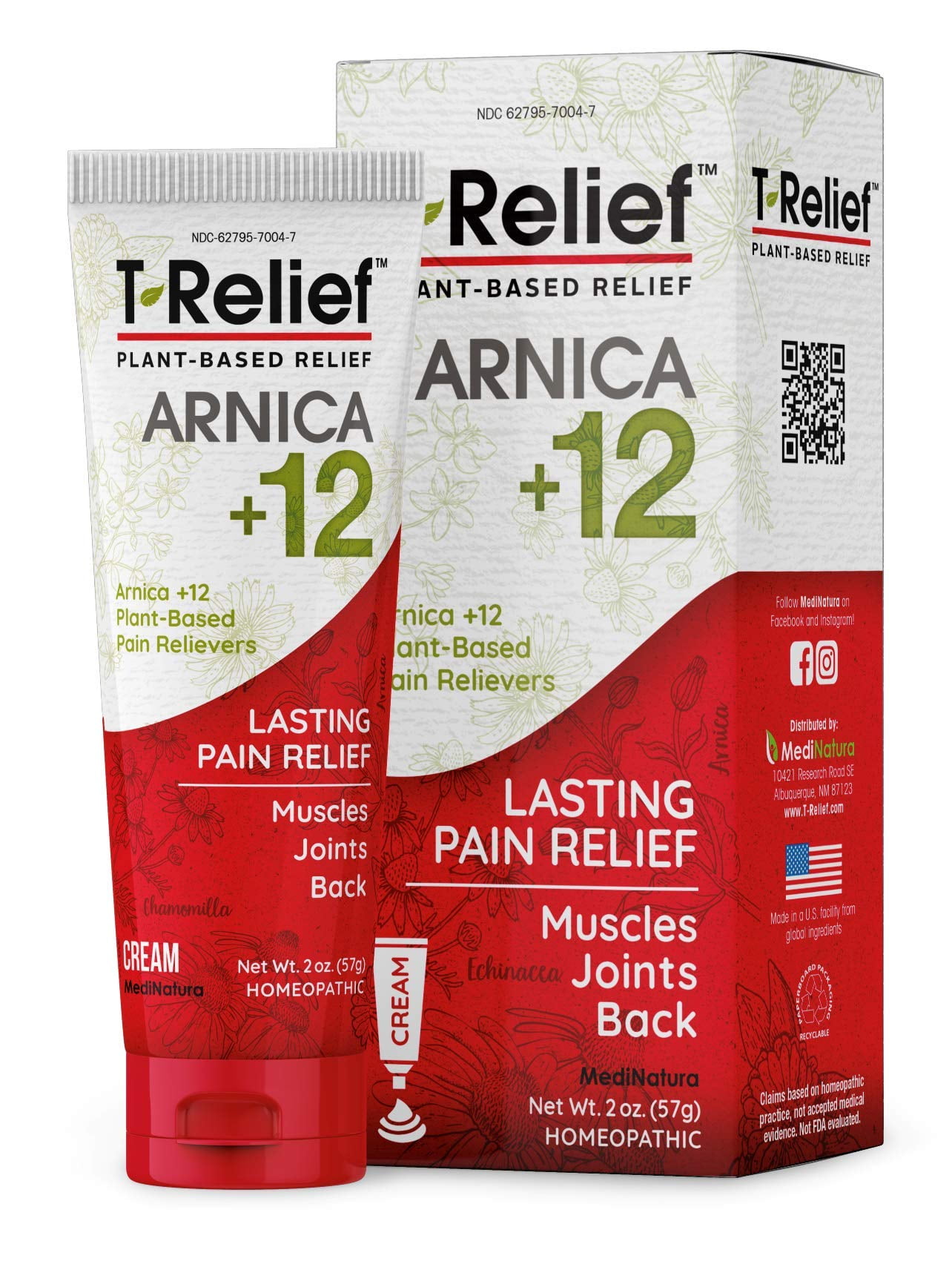 MediNatura T-Relief Arnica +12 Cream Natural Relieving Actives for Back ...