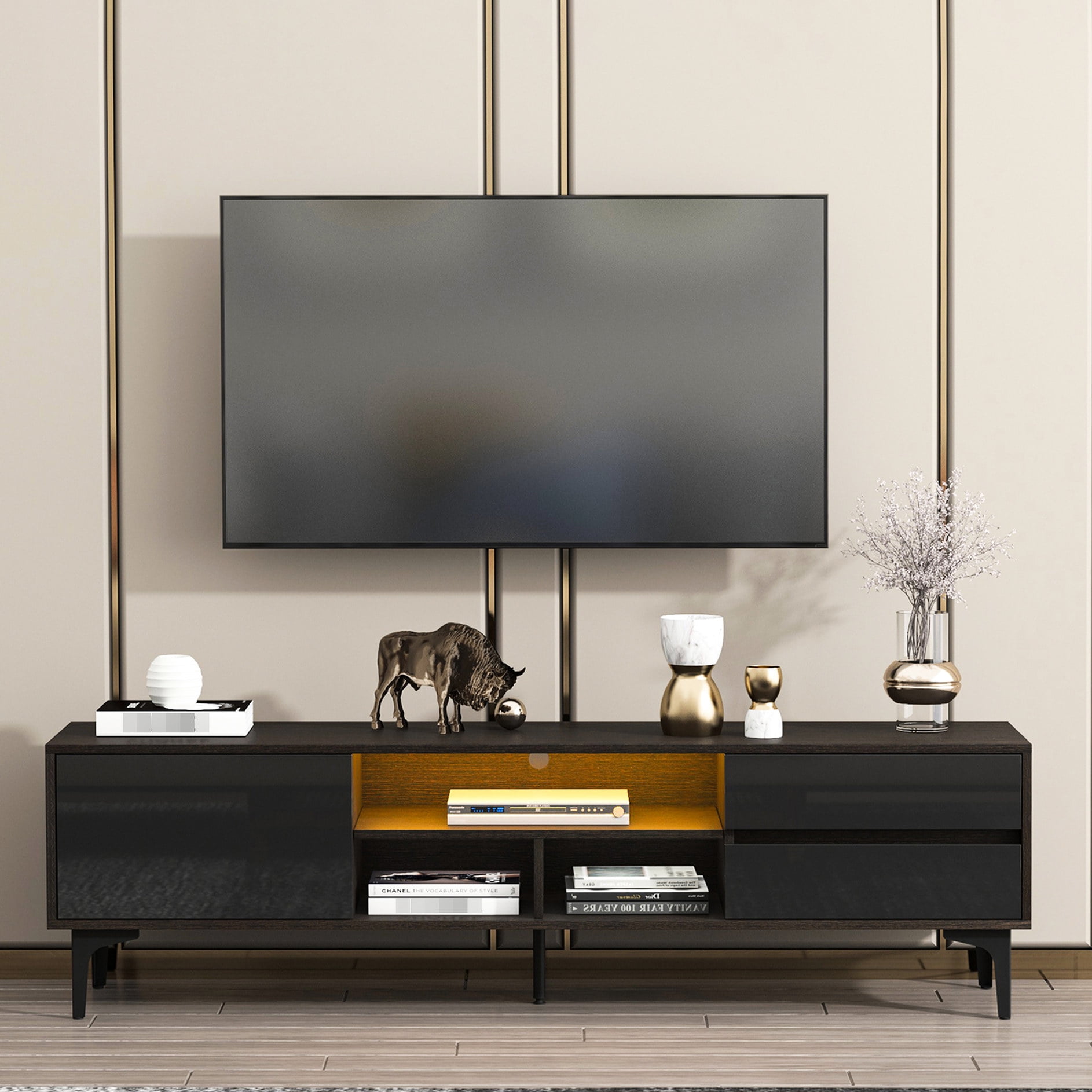 Media Console | LED Lights with Remote Control in Bedroom | Matte Dark ...