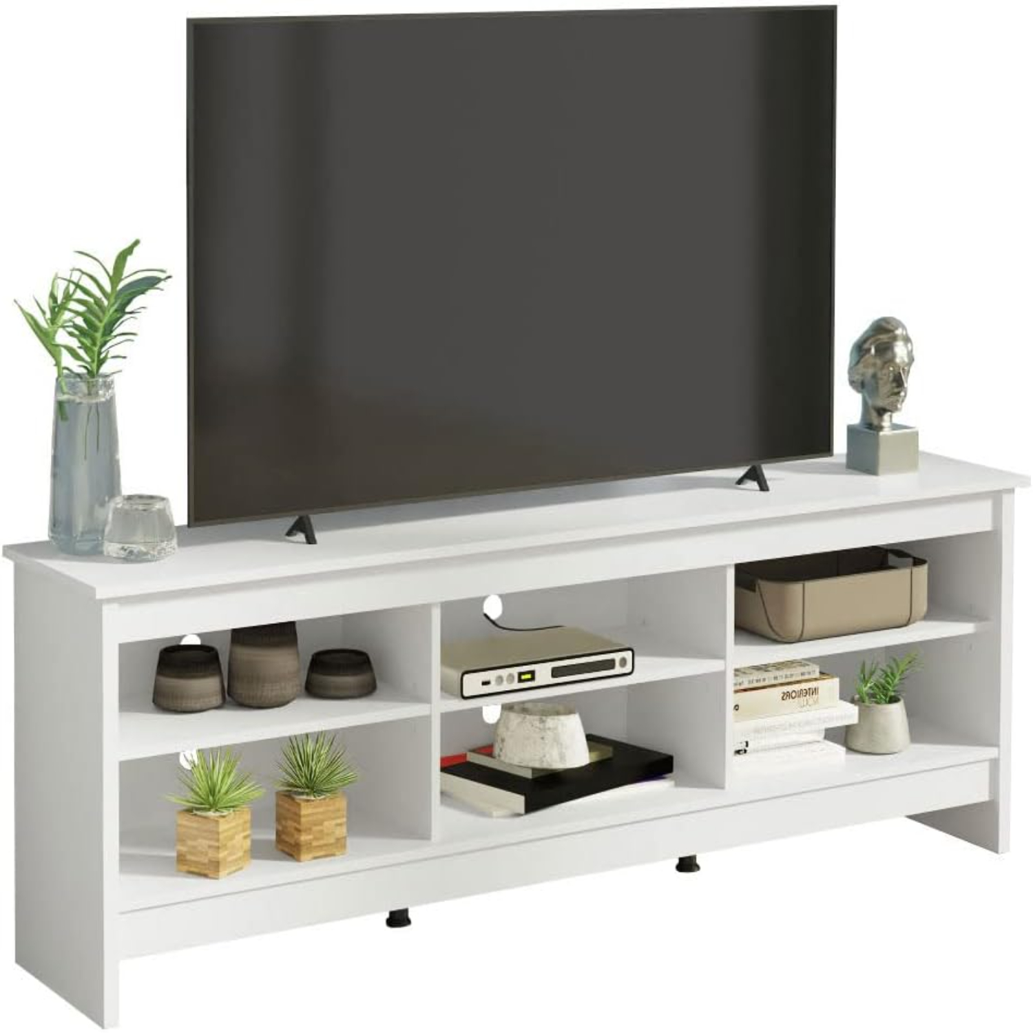 Media Console TV Stand Entertainment Center with 6 Shelves and Cable ...