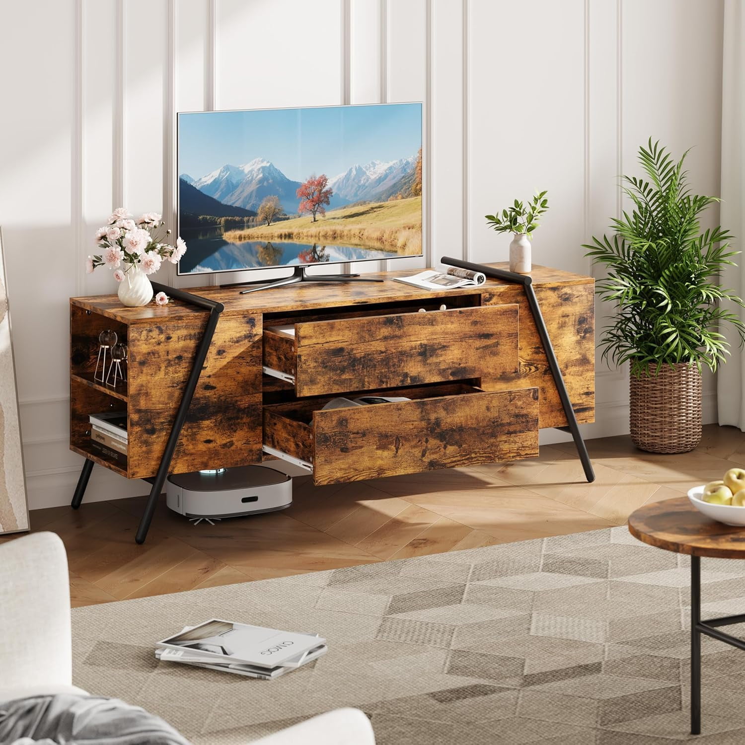 Media Console Table 47" TV Stand, Entertainment Center with 2 Drawers ...