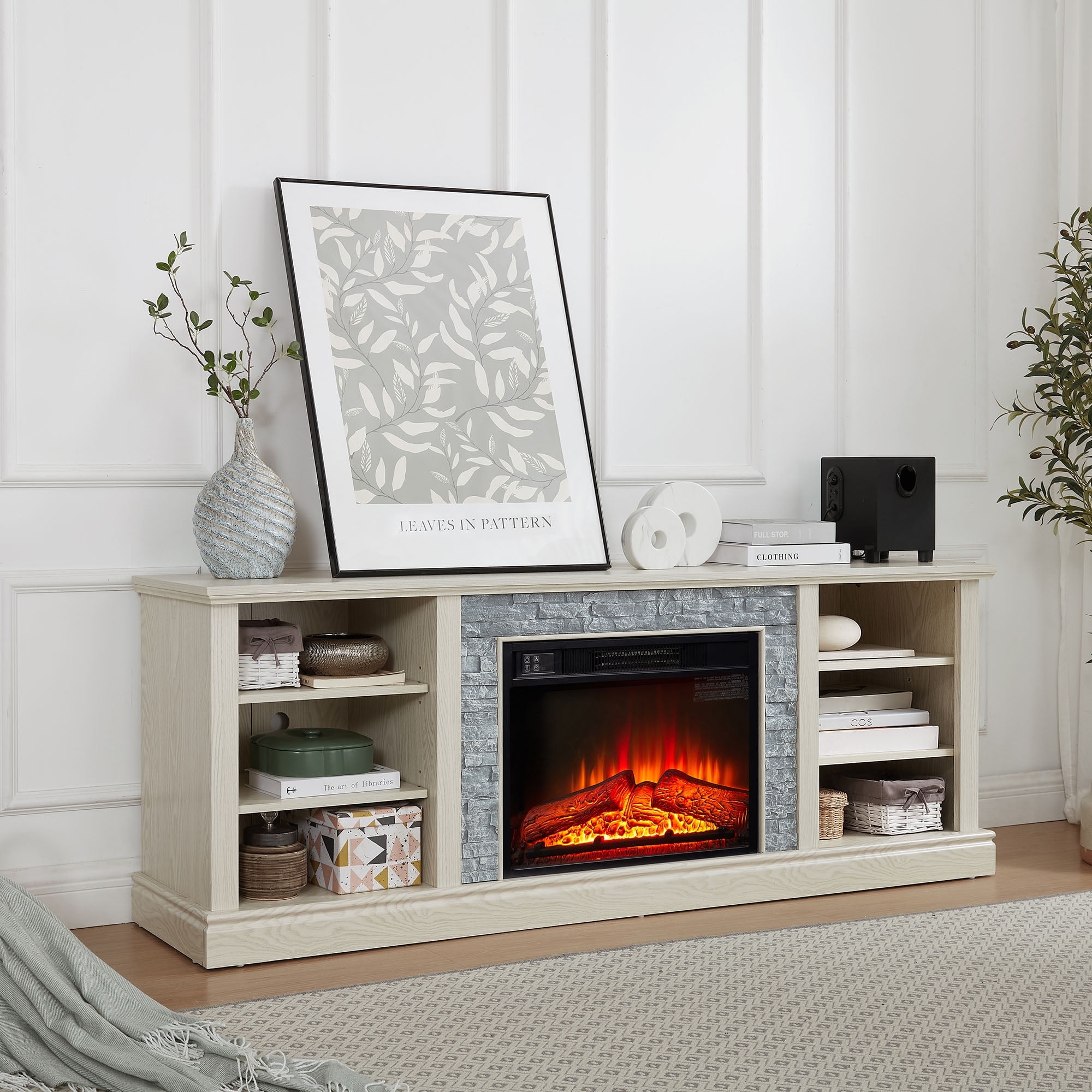 Media Console Table with Faux Stacked Stone Modern TV Stand Large ...