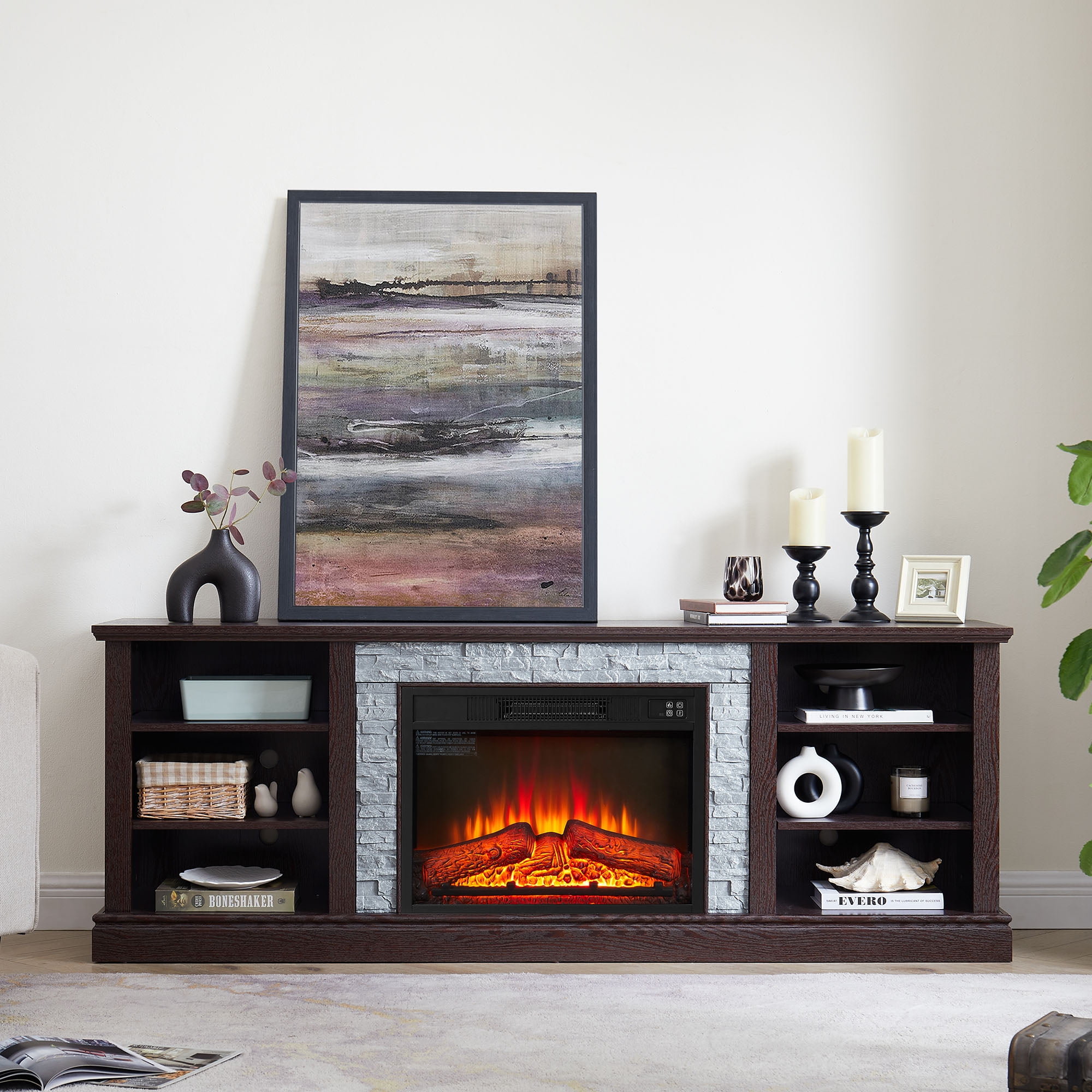 Media Console Table with Faux Stacked Stone Modern TV Stand Large ...