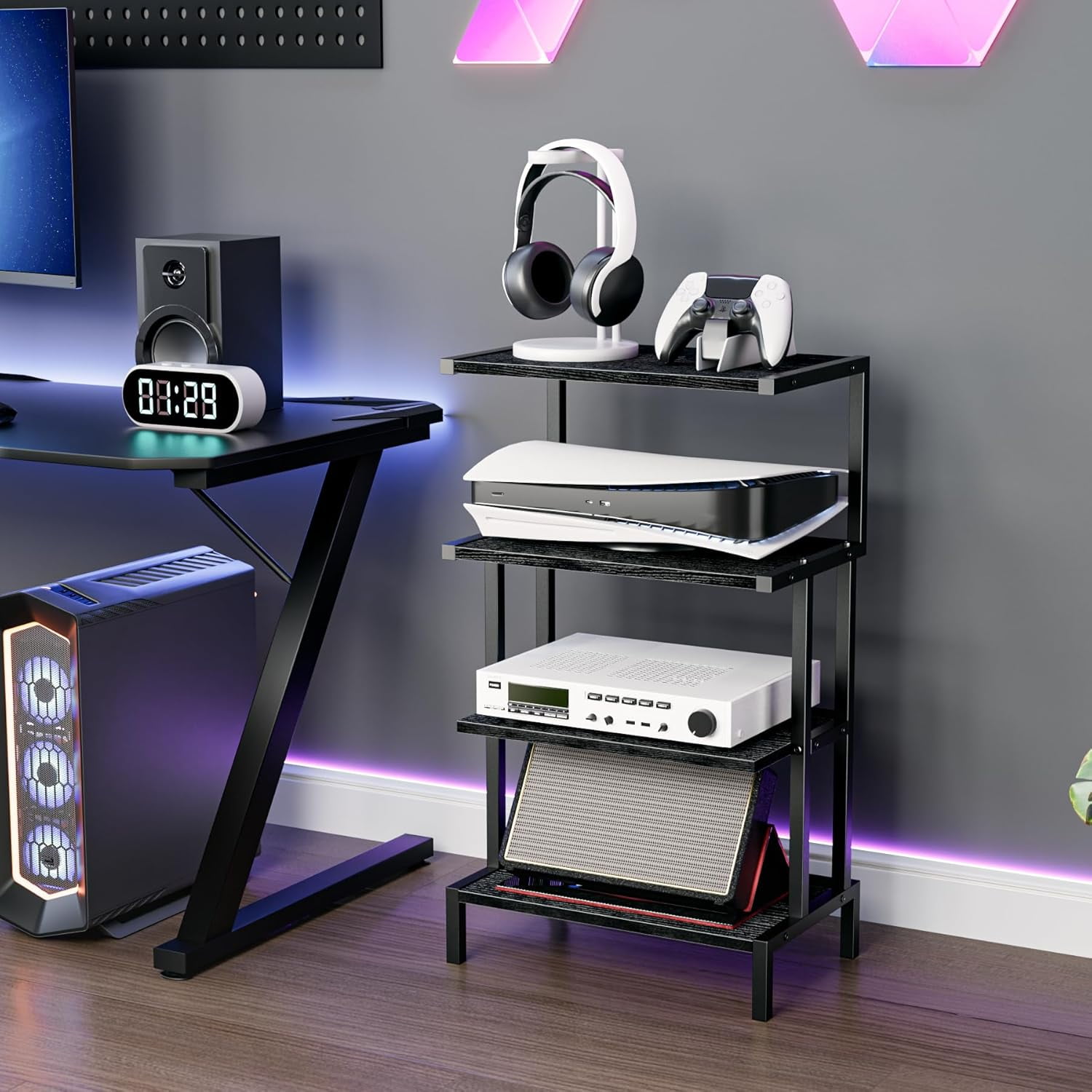 Media Stand, Gaming Shelf, 4 Tier Small Electronics Shelves Video Game ...