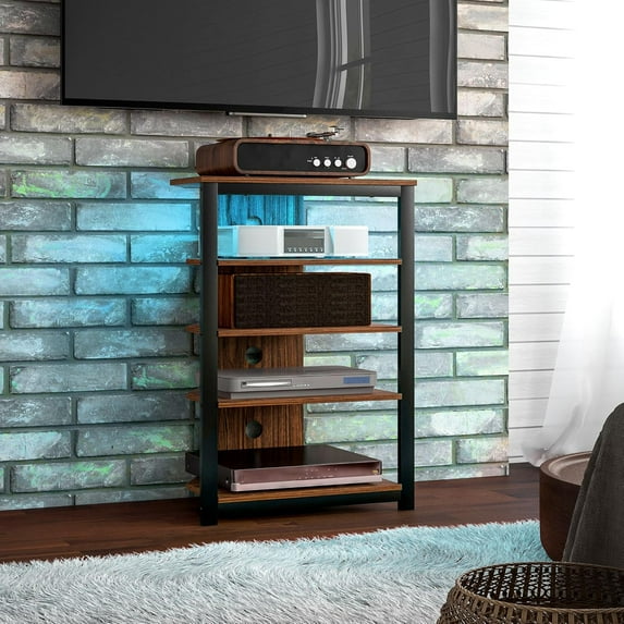 Media Stand with LED 4-Tier Audio Rack AV Media Corner Shelf with Cable ...