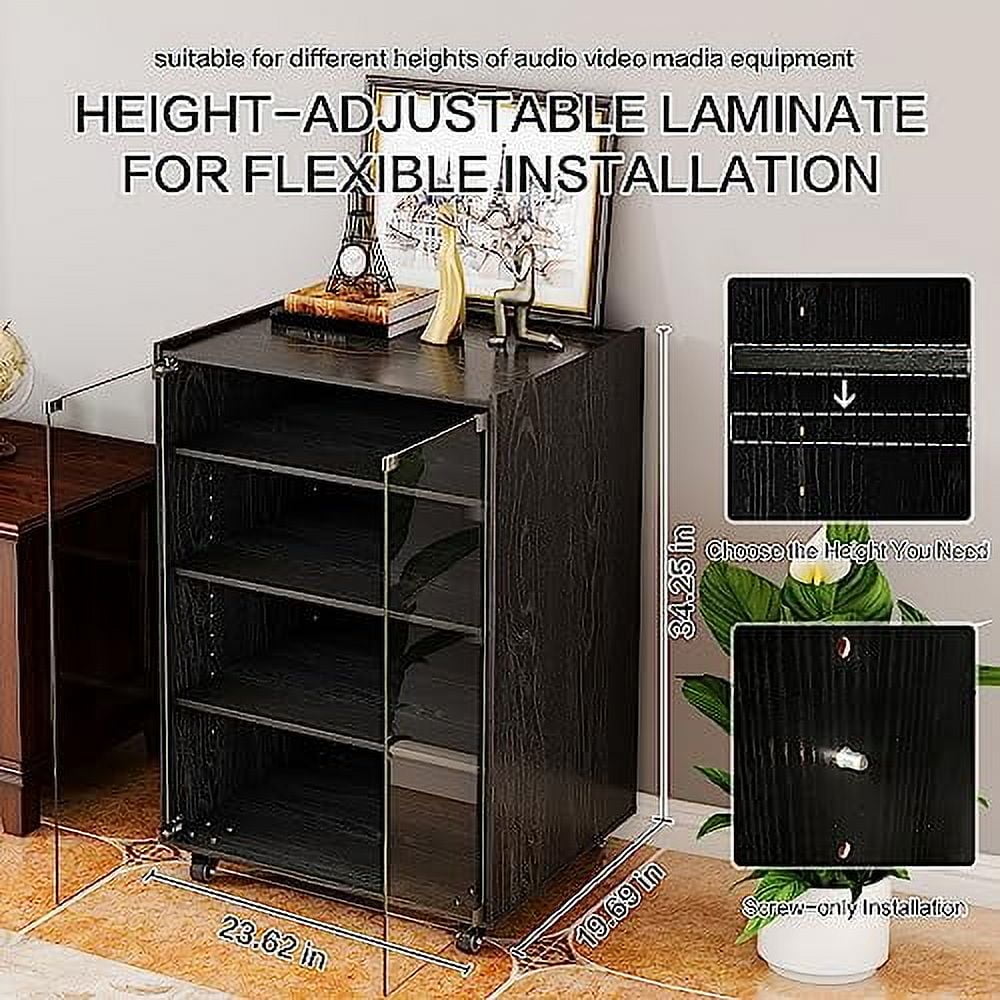 Media Storage Cabinet, 4-Tier Shelves Audio Video Media Stand Cabinet ...