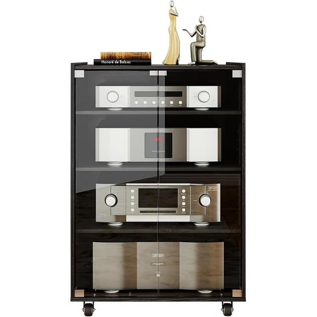 Media Storage Cabinet, 4-Tier Shelves Audio Video Media Stand Cabinet ...