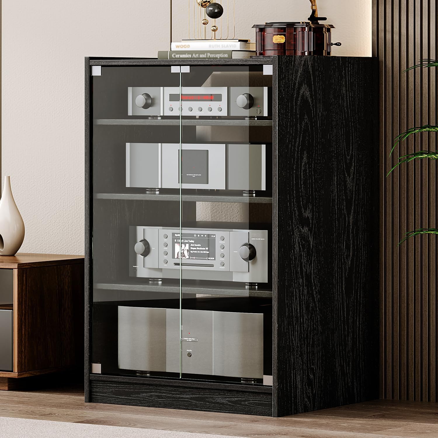 Modern Audio-Video Media Stand with 4 Height-Adjustable Shelves, AV ...