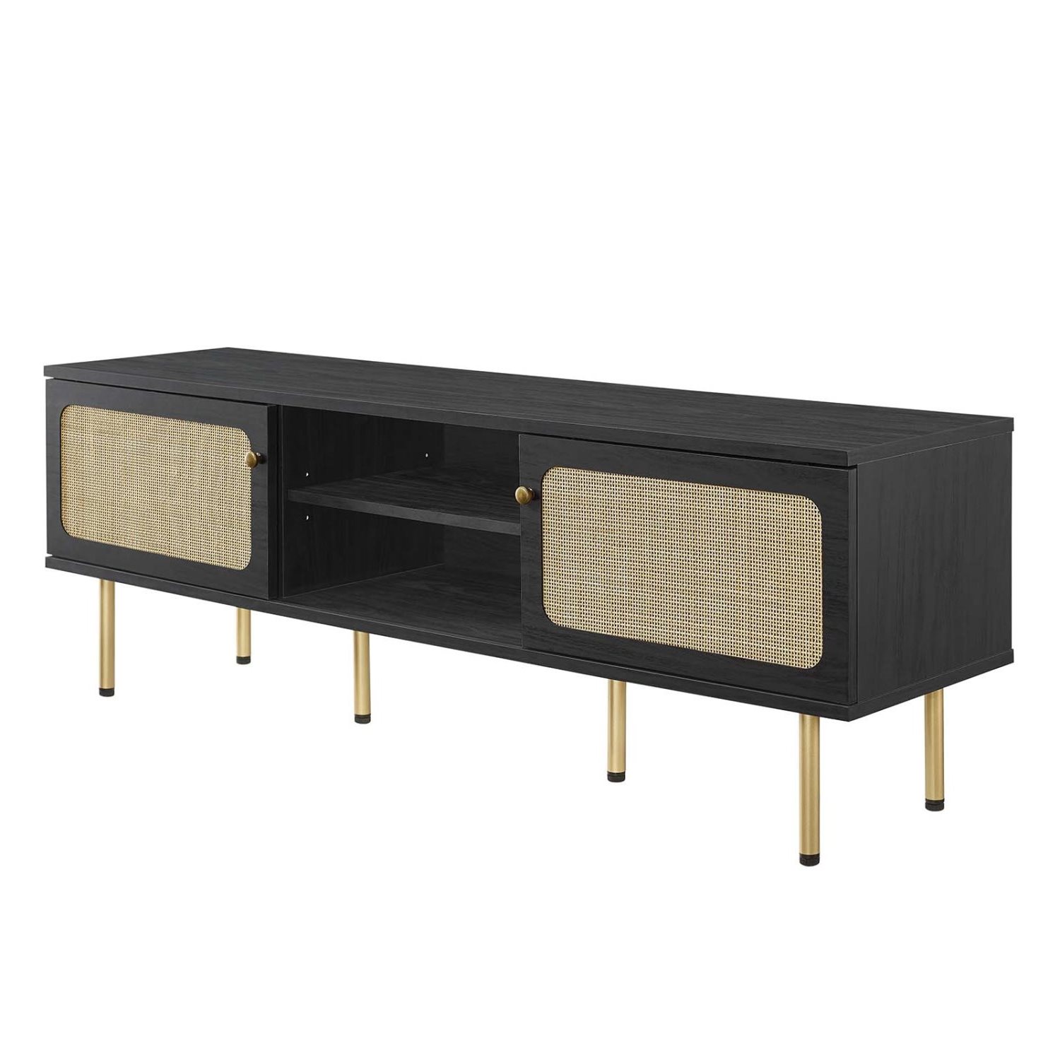 Media TV Stand Console Table, Black, Wood, Living Room Lounge Cafe ...
