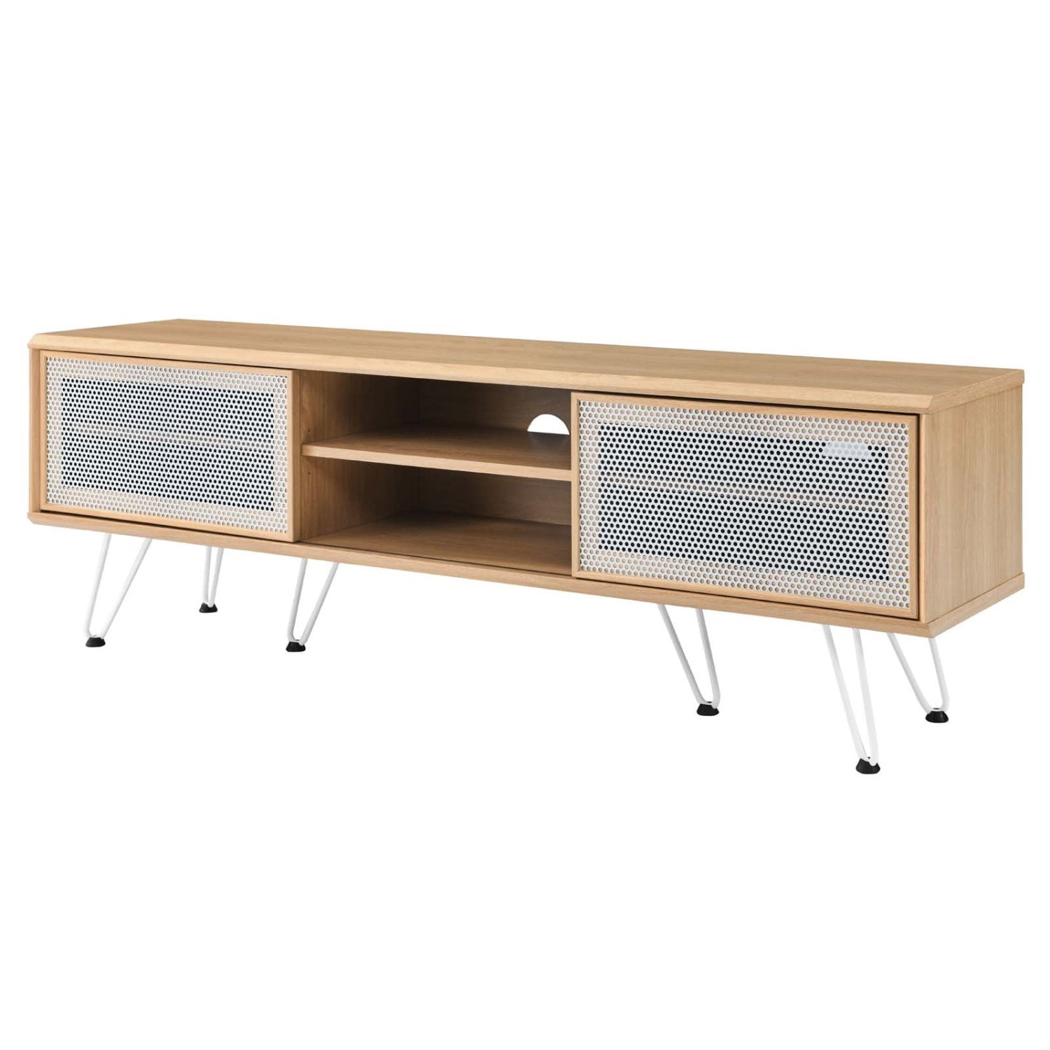 Media TV Stand Console Table, Brown Oak, Wood, Industrial Living Room ...