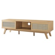 Media TV Stand Console Table, Brown Oak, Wood, Metal Steel, Oval ...