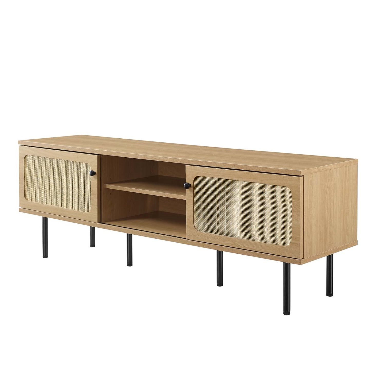 Media TV Stand Console Table, Brown Oak, Wood, Living Room Lounge Cafe ...