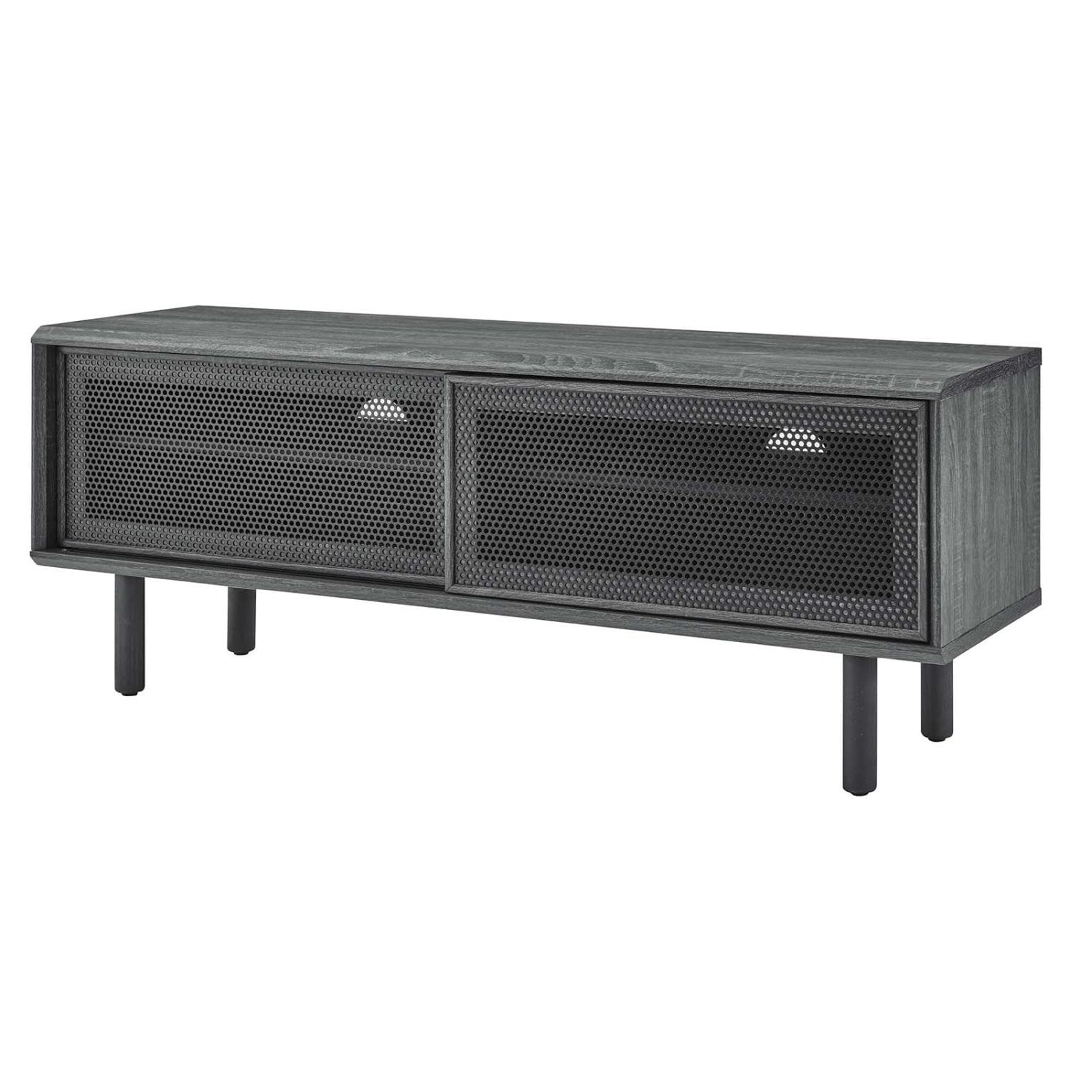 Media TV Stand Console Table, Dark Grey Gray, Wood, Metal, Industrial ...