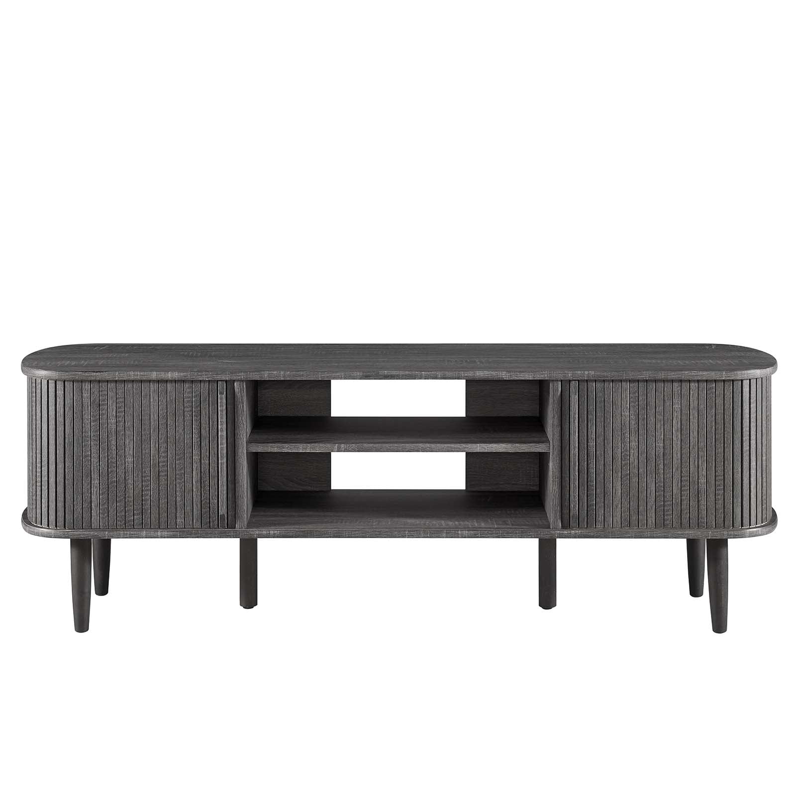 Media TV Stand Console Table, Dark Grey Gray, Wood, Mid Century Living ...