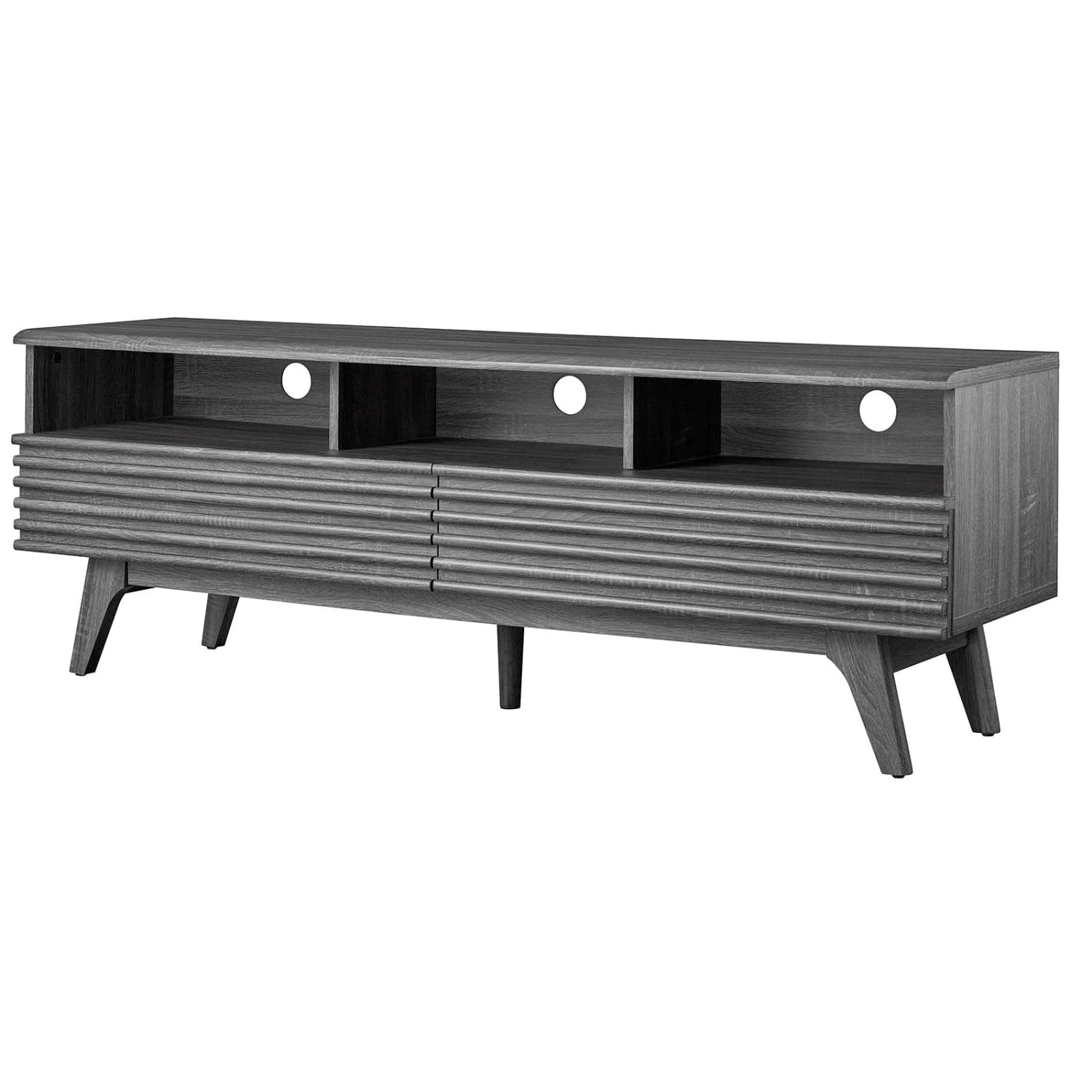 Media TV Stand Console Table, Dark Grey Gray, Wood, Mid Century Living ...