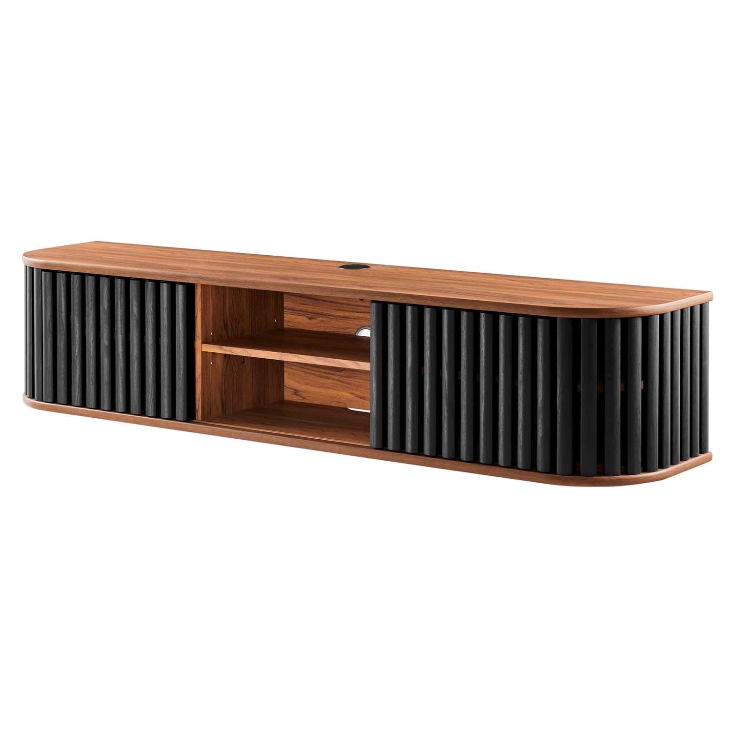 Media TV Stand Console Table, Walnut Black, Wood, Living Room Lounge ...