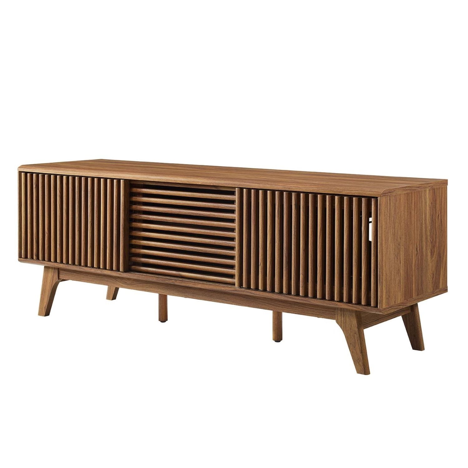 Media TV Stand Console Table, Walnut, Wood, Mid Century Living Room ...