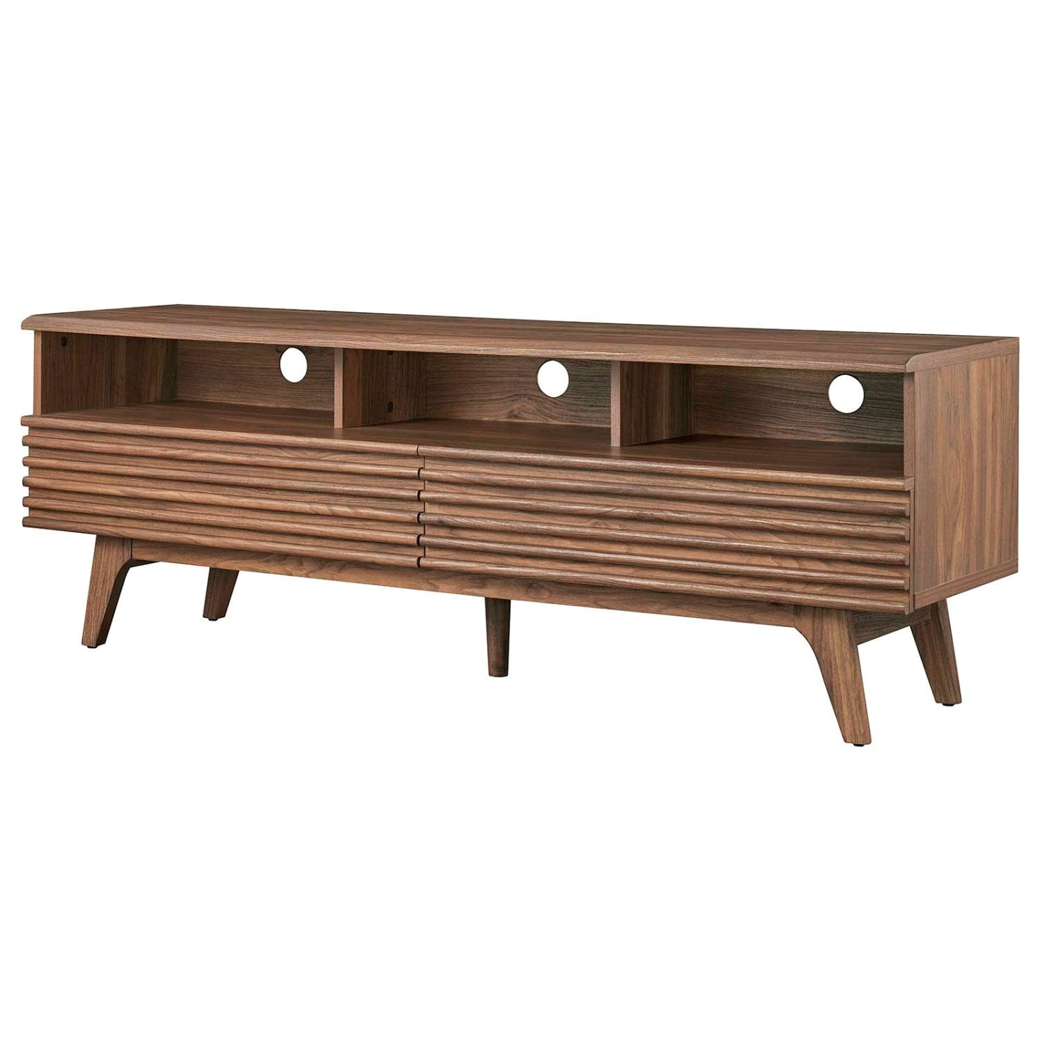 Media TV Stand Console Table, Walnut, Wood, Mid Century Living Room ...