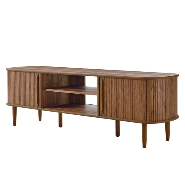 Media TV Stand Console Table, Walnut, Wood, Mid Century Living Room ...