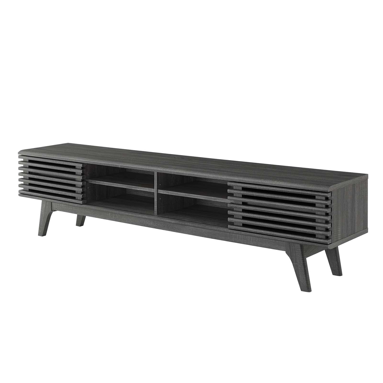 Media TV Stand Console Table, Wood, Dark Grey Gray, Modern Contemporary ...