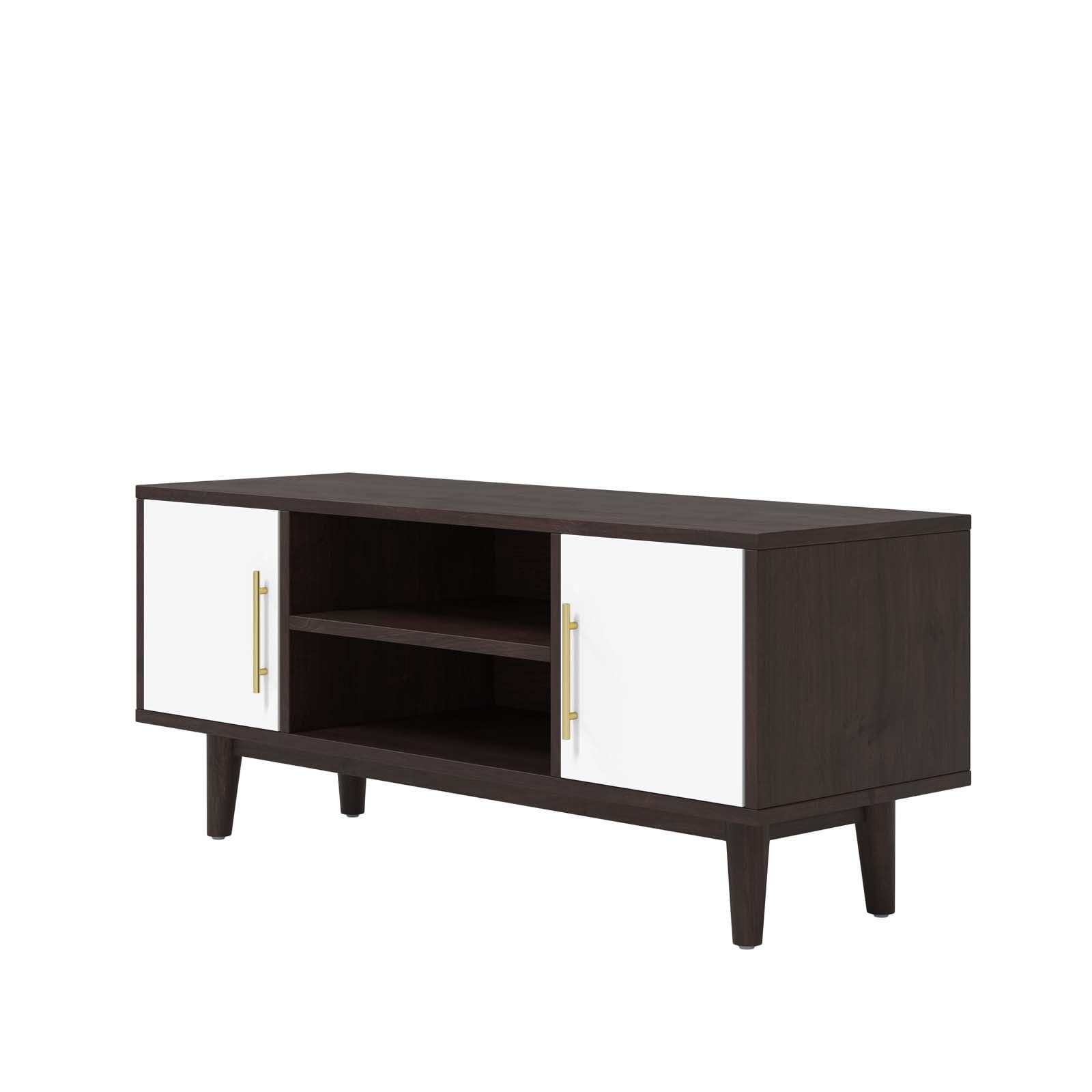 Media TV Stand Console Table, Wood, Drak Brown White, Modern ...