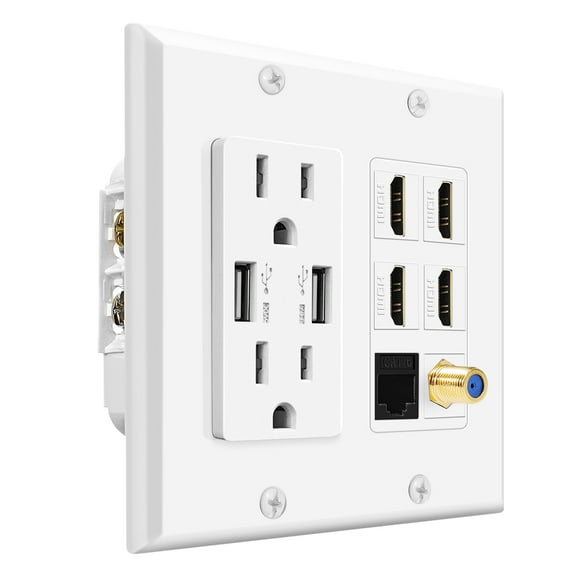 BASEPORT Multi-Plug Media Wall Outlet: USB Ports, HDMI, Ethernet, Coax ...