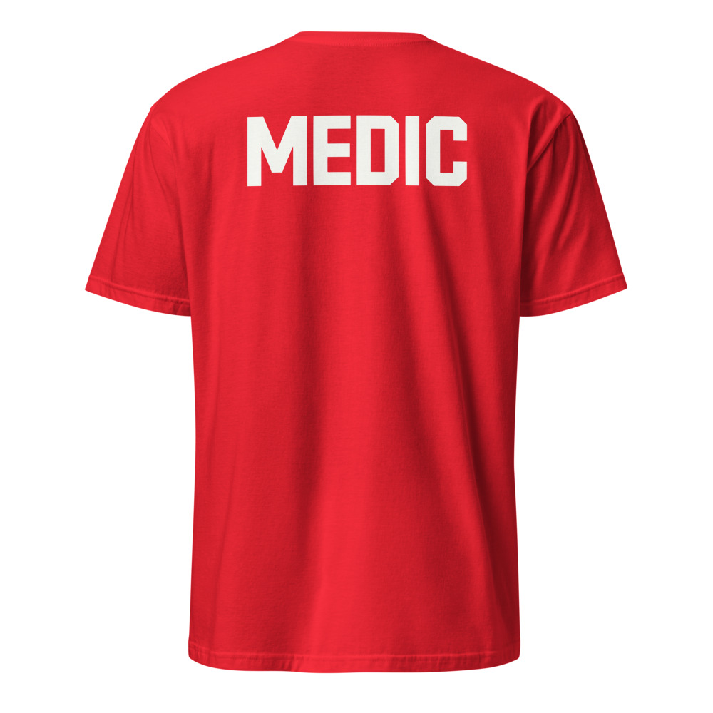 Medic BACK PRINT Staff First Aid Professional Uniform T-Shirt (Red, S ...