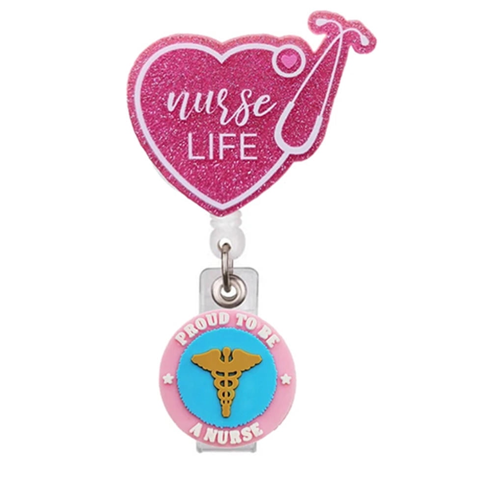 Medical Acrylic Glitter Pill Dental Retractable Badge Reel Rotatable ...