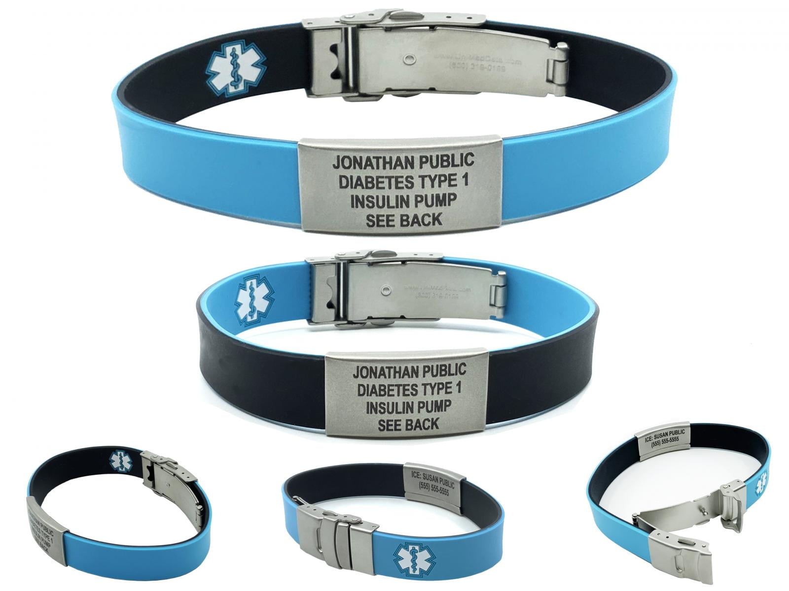 Medical Alert Bracelet Black Or Sky Blue Reversible Sport Slim ...