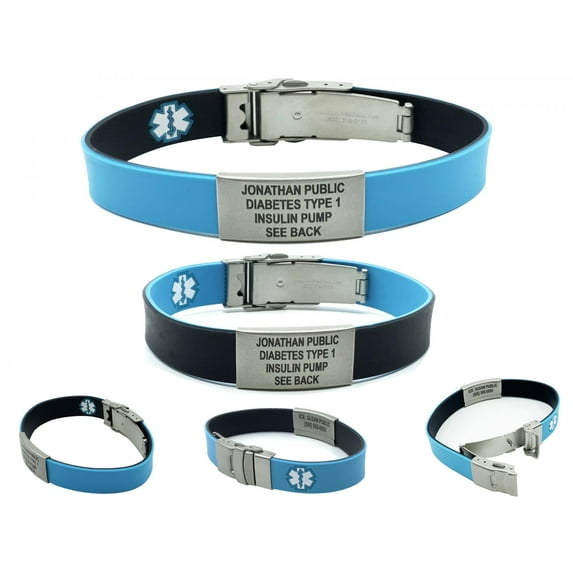Medical Alert Bracelet Black Or Sky Blue Reversible Sport Slim ...