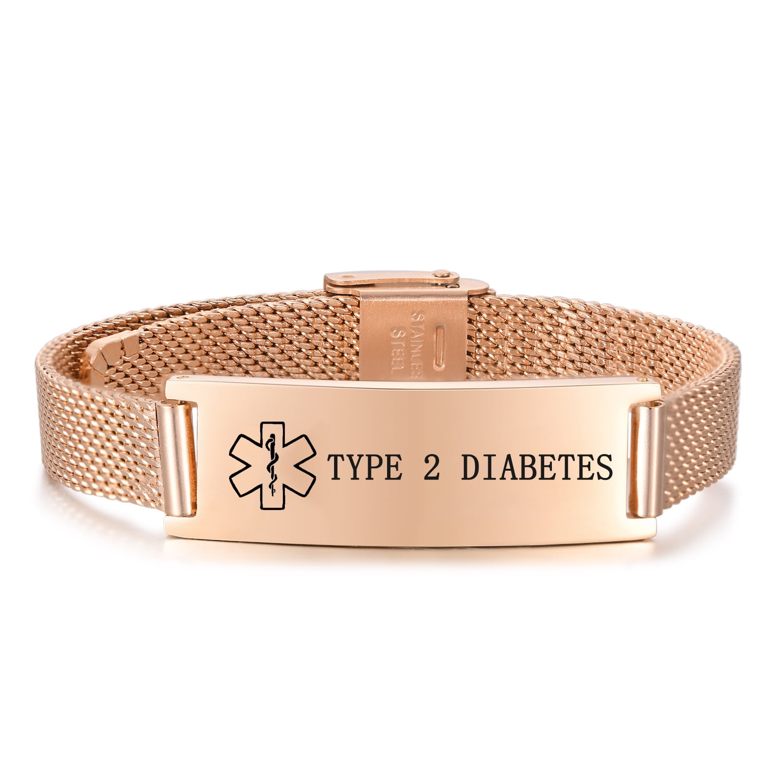 Medical Alert Bracelets for Women, Adjustable Stainless Steel Mesh ...