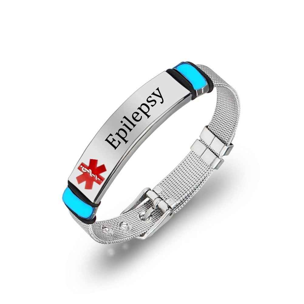 Medical Alert ID Bracelet Glow in The Dark - Stainless Steel Meds ...