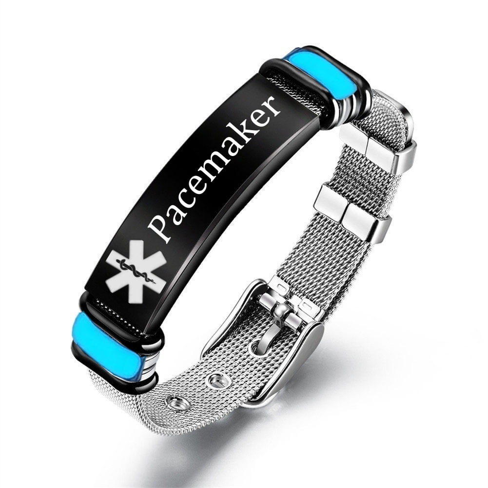Medical Alert ID Bracelet Glow in The Dark - Stainless Steel Meds ...