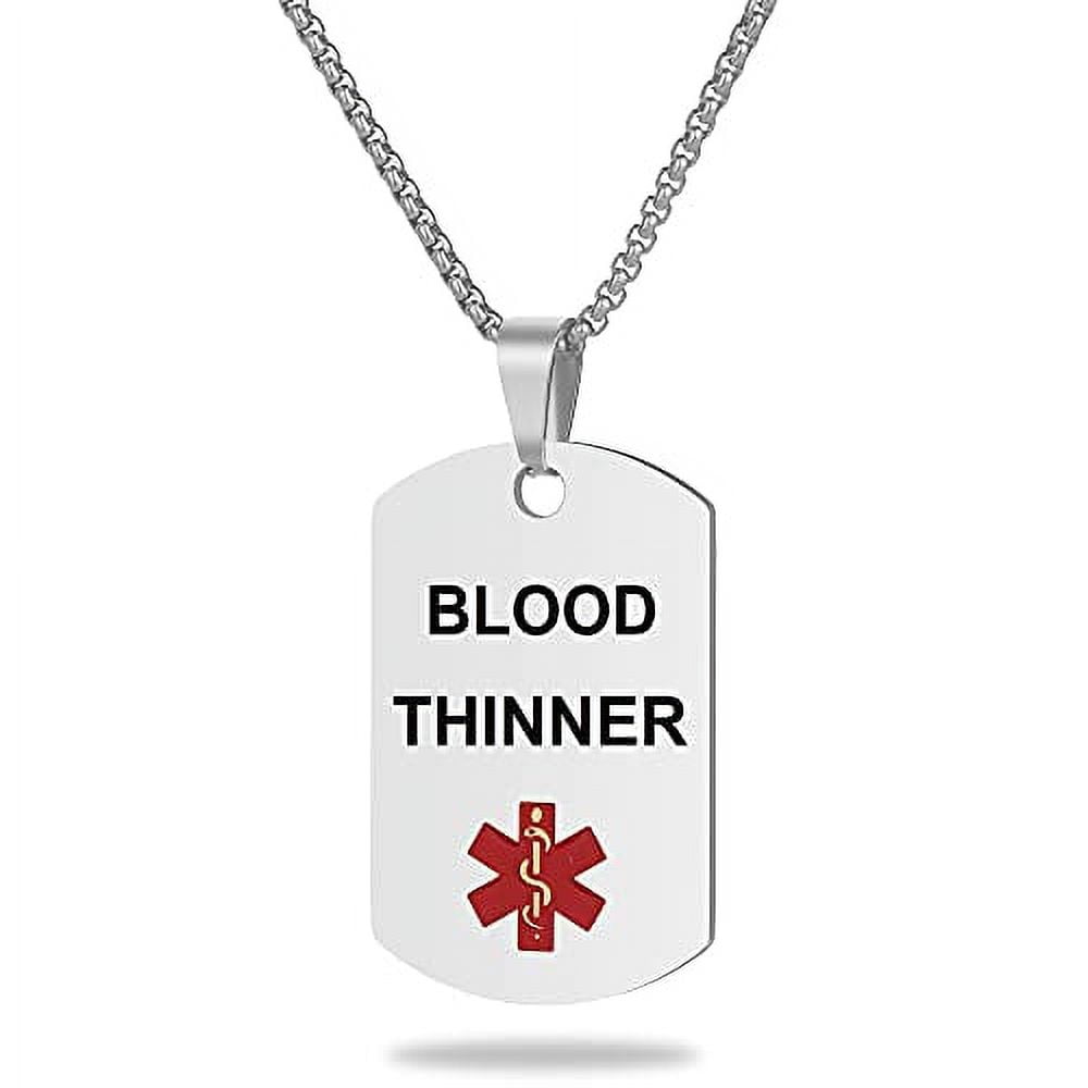 Medical Alert ID Necklace, Laser Engraved Blood THINNER, Stainless ...