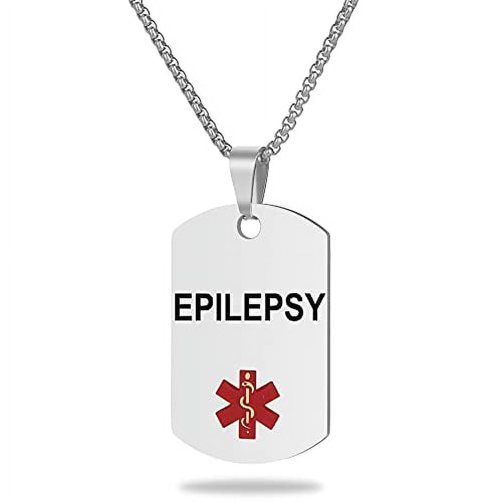 Medical Alert ID Necklace, .. Laser Engraved Epilepsy, Stainless ...