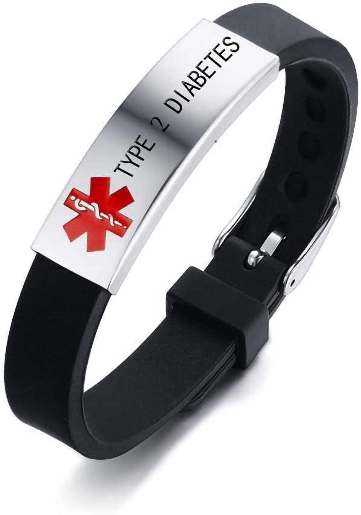 Medical Alert Id Bracelet Laser Engraved Type 2 Diabetes Adjustable ...