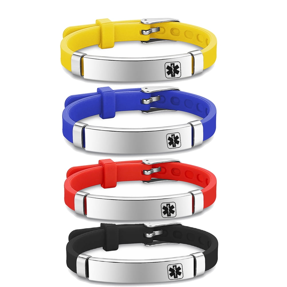 Medical Alert Personalized Adjust ID Bracelet Set Custom Medic Allergy ...
