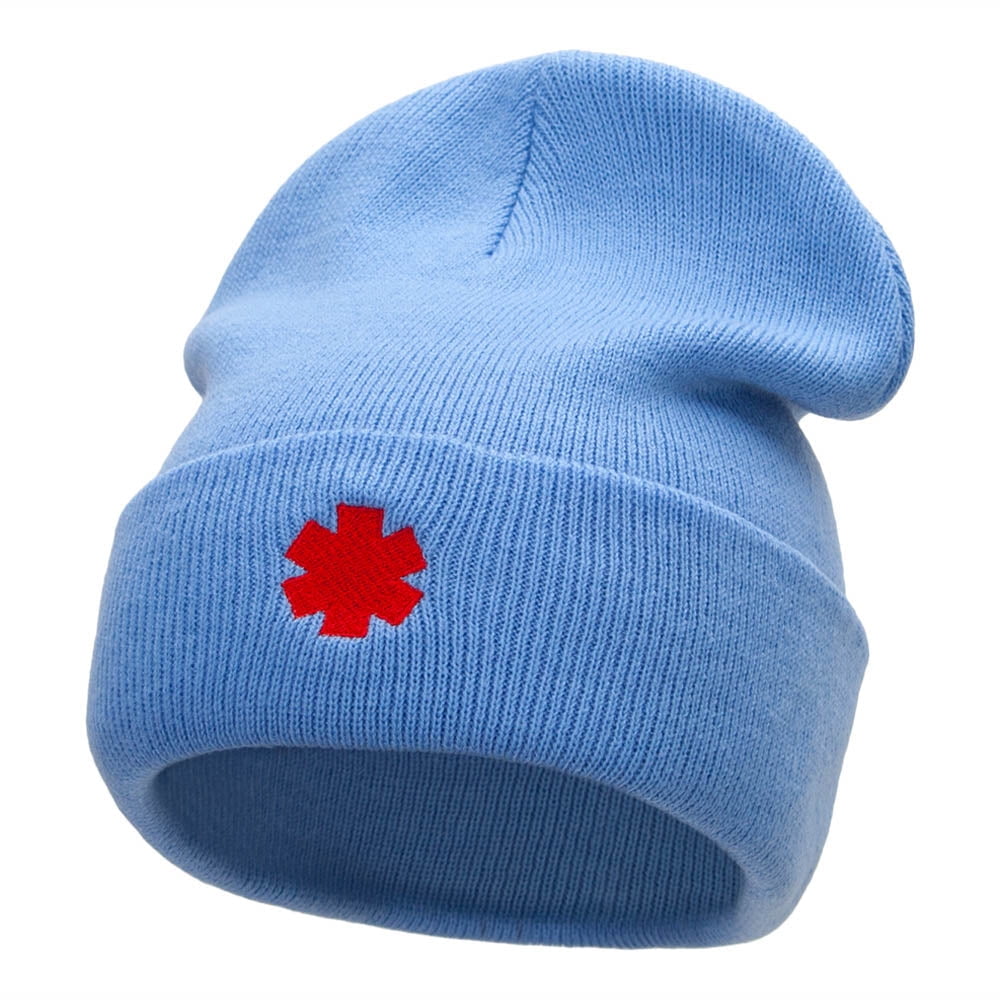 Medical Alert Symbol Embroidered 12 Inch Knitted Long Beanie - Sky Blue ...