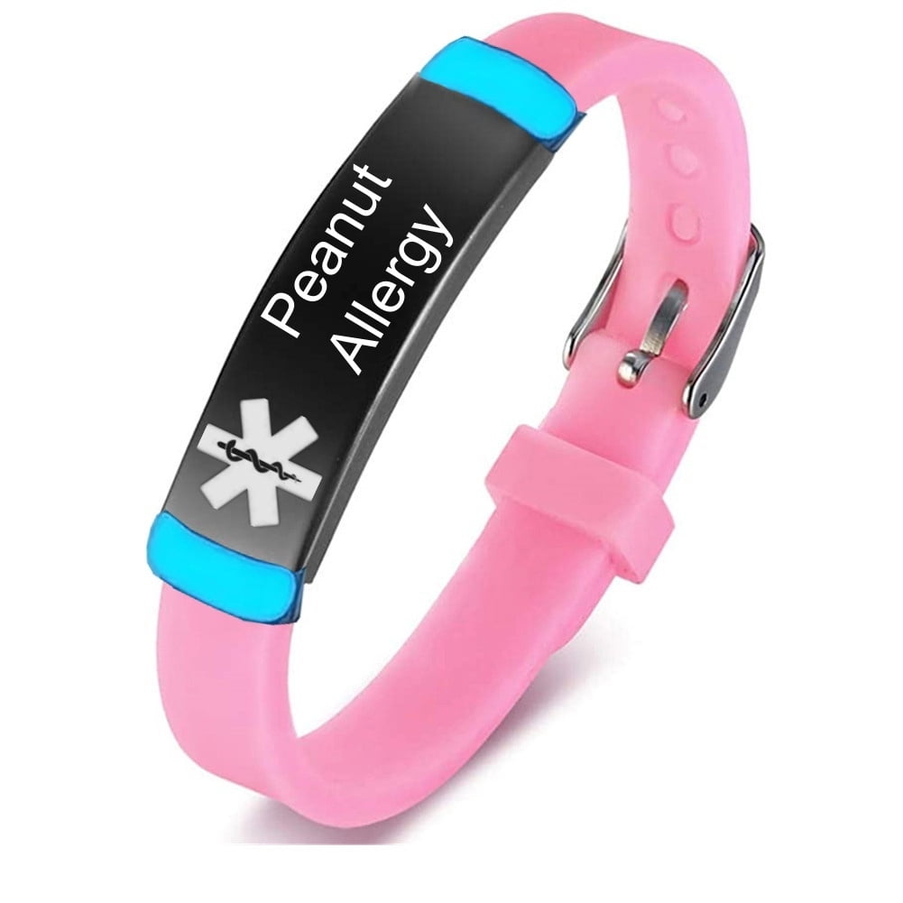 Medical Allergy Alert Bracelet - Glow in The Dark Band with Emergency ...