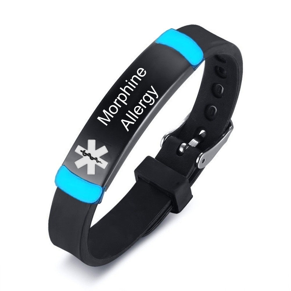 Medical Allergy Alert Bracelet - Glow in The Dark Band with Emergency ...
