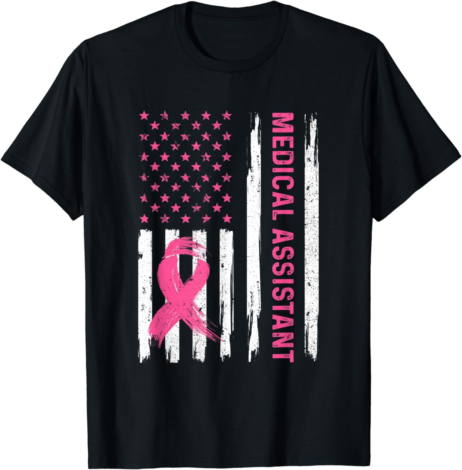 Medical Assistant American Flag Nurse Breast Cancer Ribbon T-Shirt ...
