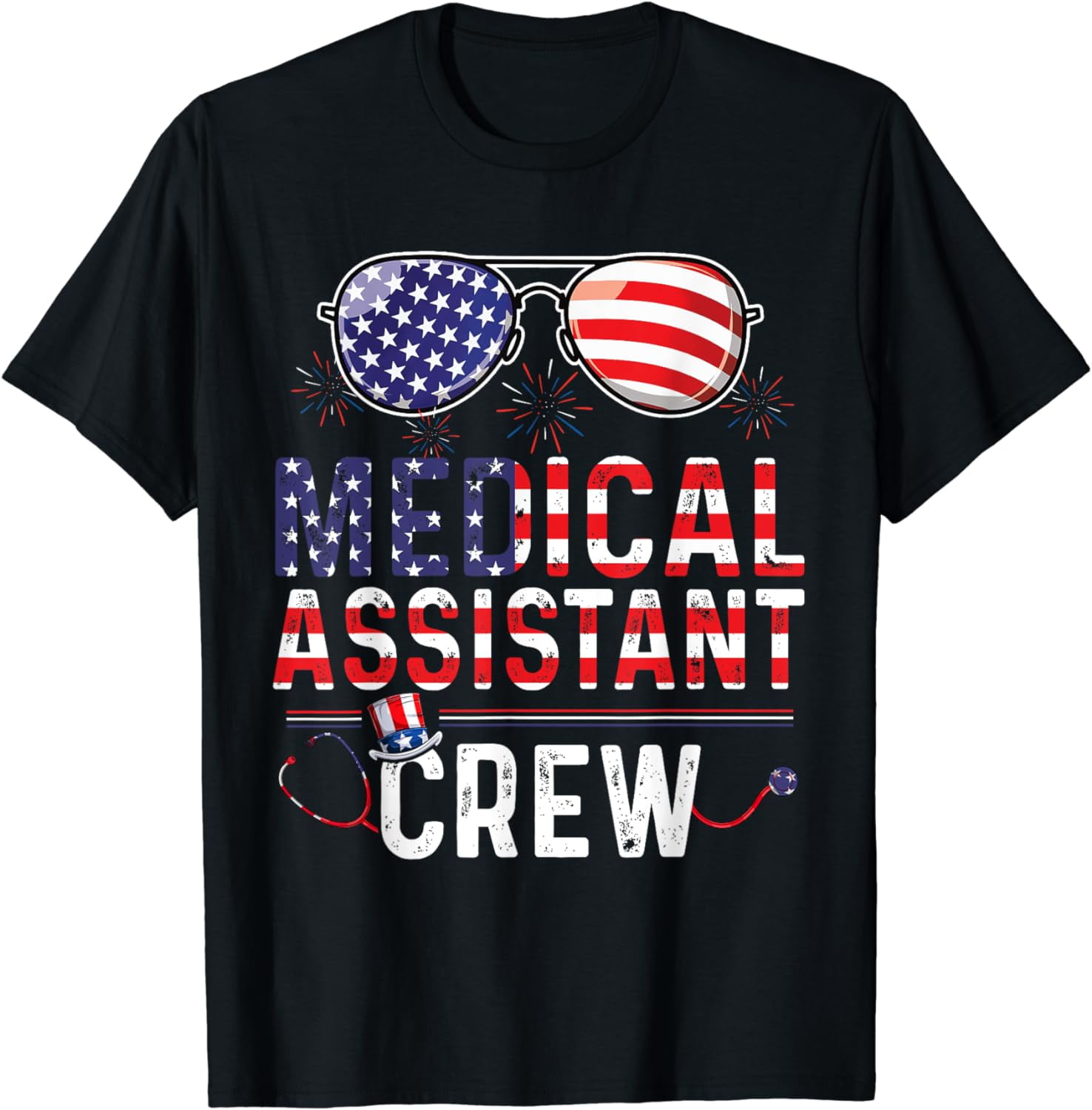 Medical Assistant Crew Costume Sunglasses American Flag T-Shirt ...