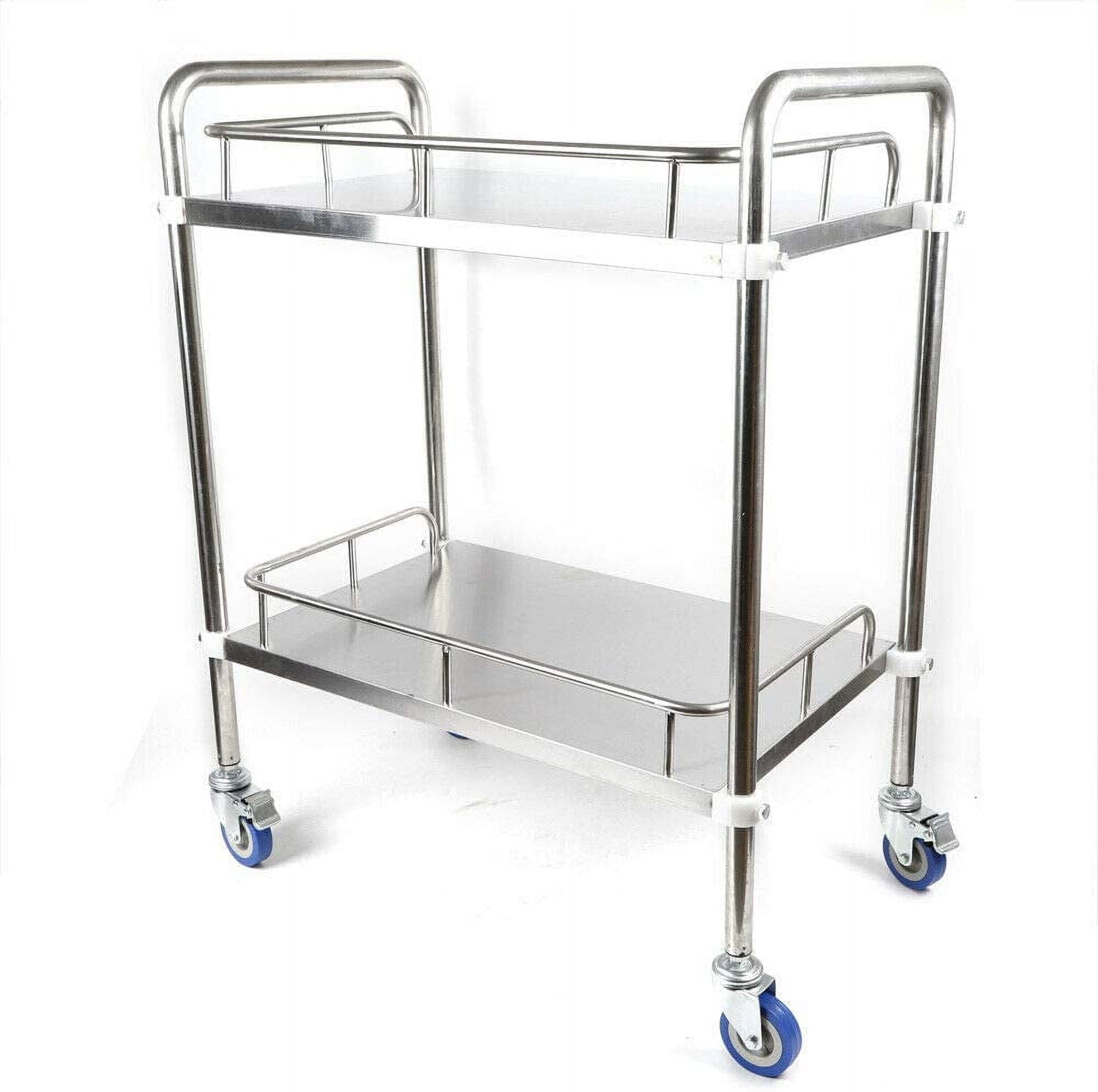 Medical Cart - Stainless Steel 2-Tier Metal Utility Cart on Wheels with ...