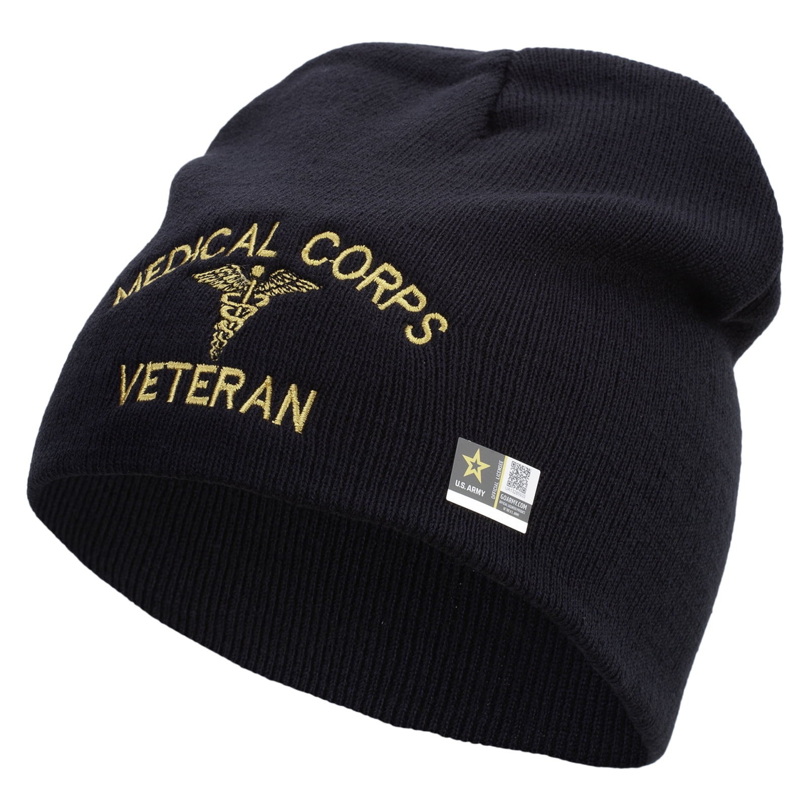 Medical Corps Veteran Embroidered 8 Inch Knitted Short Beanie - Navy ...