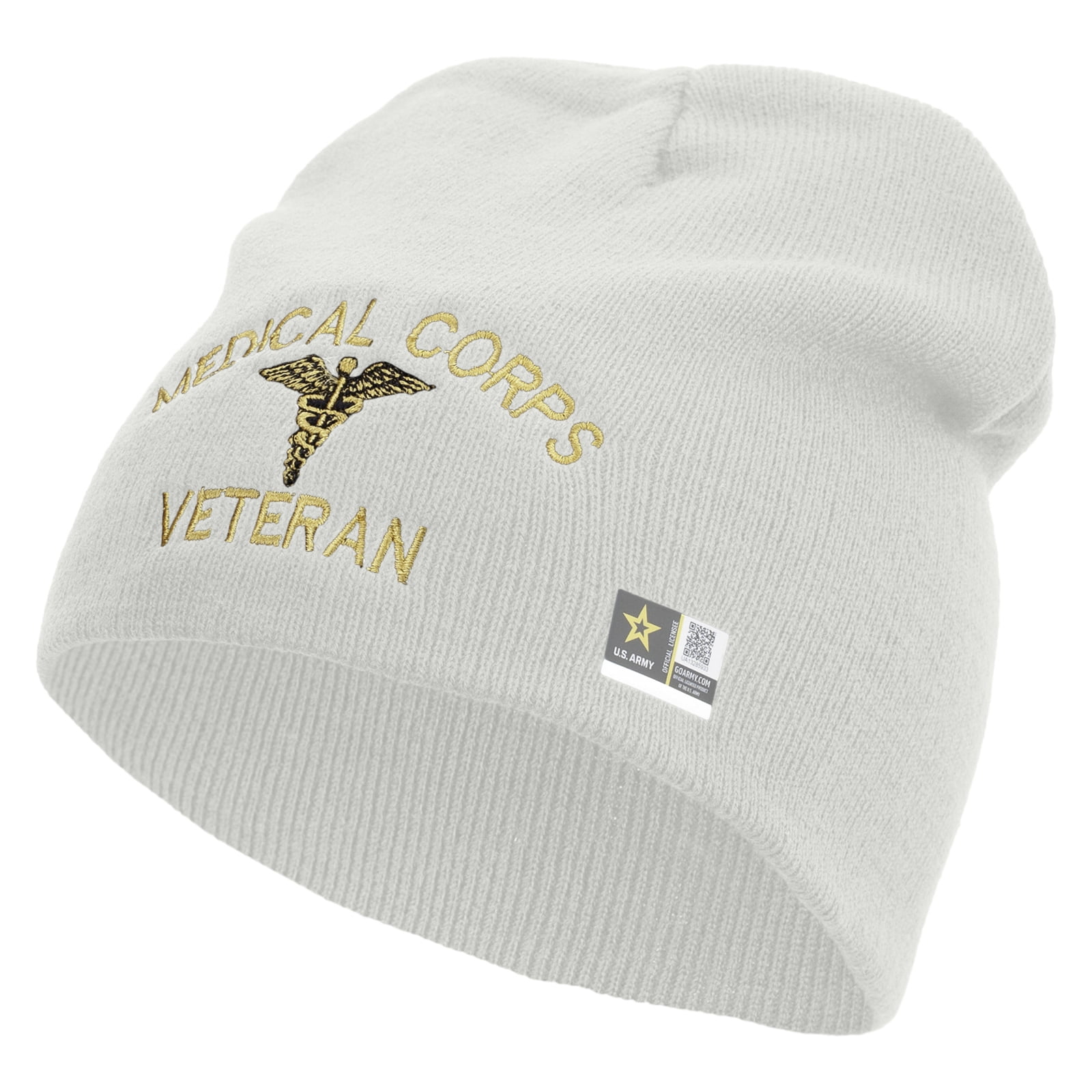 Medical Corps Veteran Embroidered 8 Inch Knitted Short Beanie - White ...
