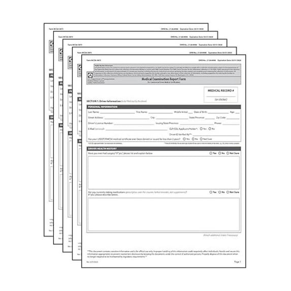 Medical Examination Report Form 5-pk. - 8.5" x 11" - Driver Medical ...