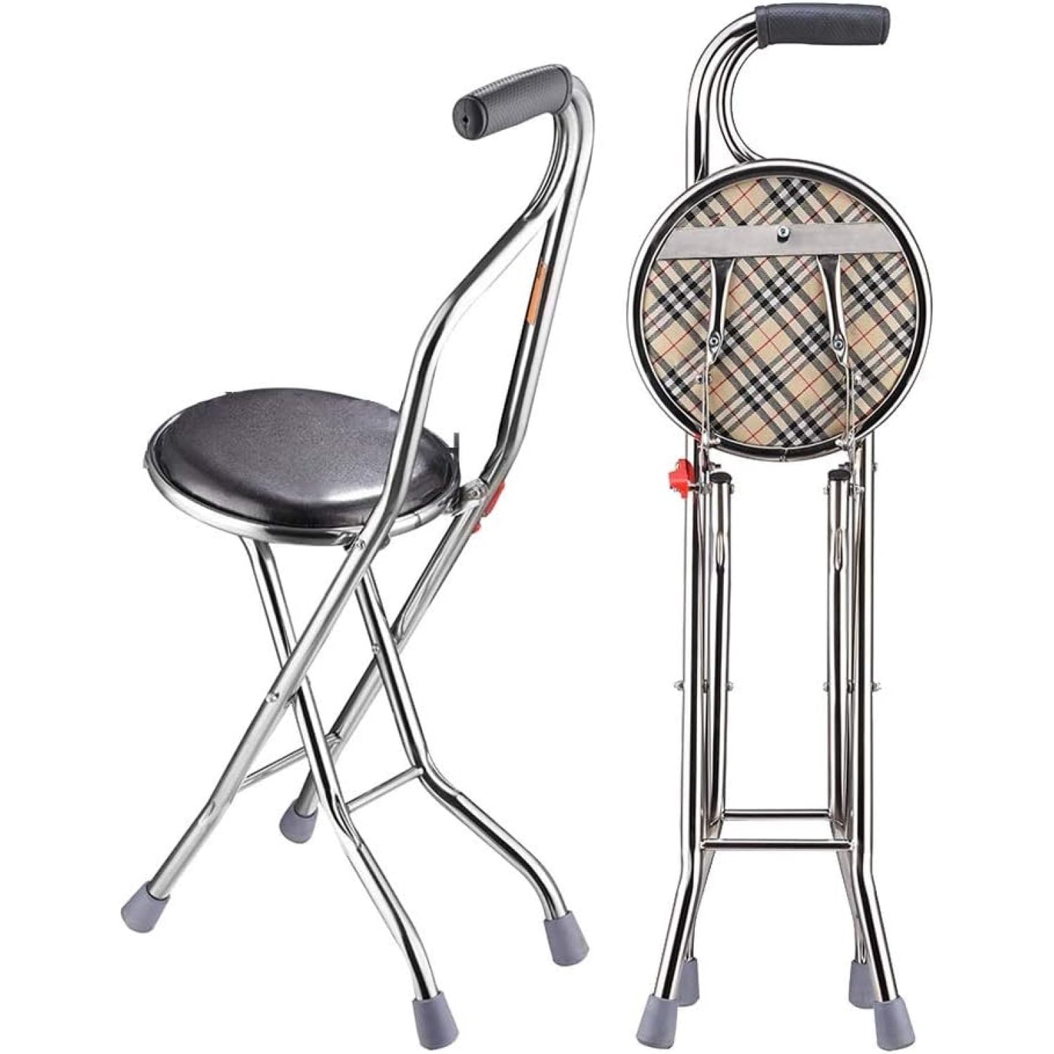 Medical Folding Walking Stick with Seat Four Legged Portable Travel ...