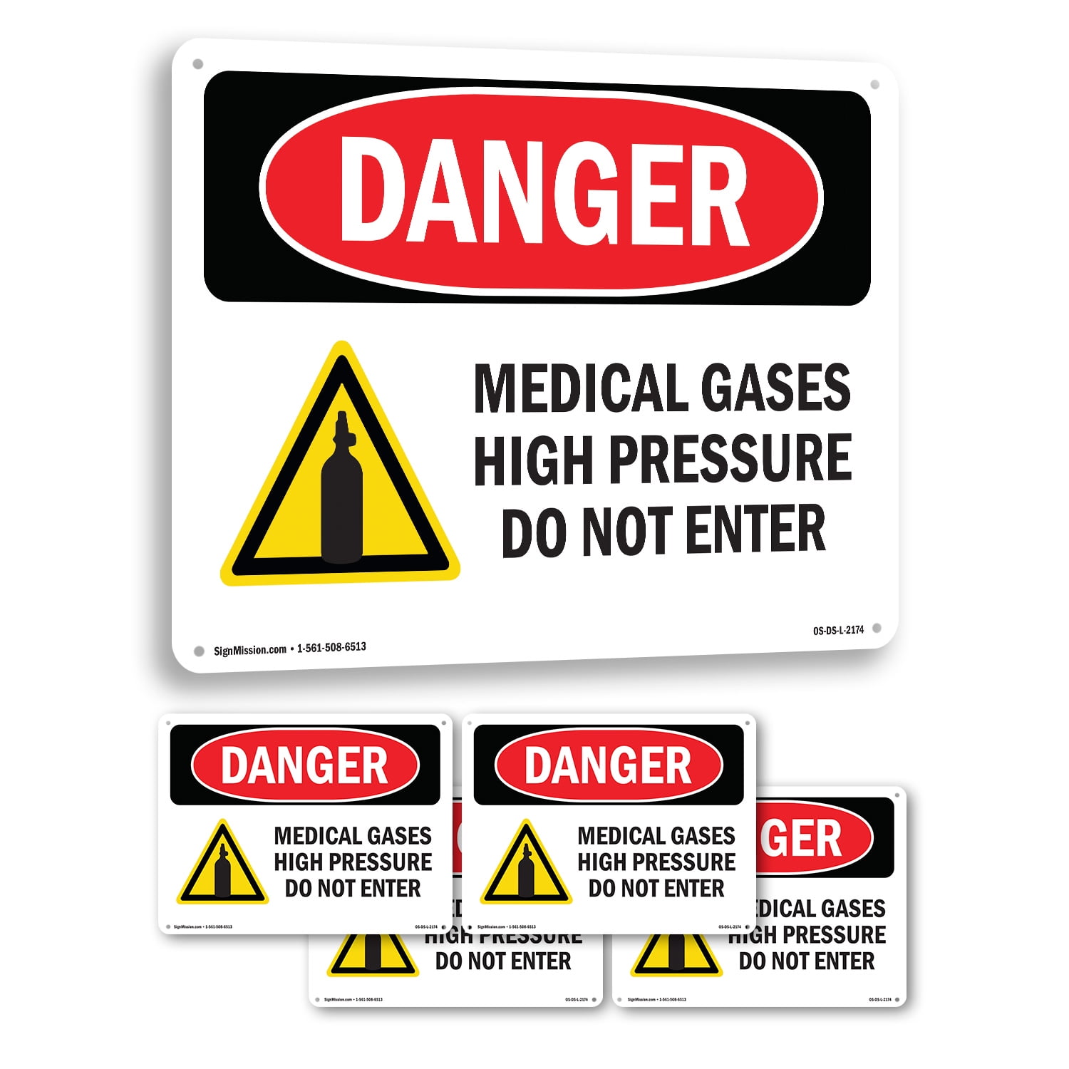 Medical Gases High Pressure OSHA Danger Rigid Plastic Sign 18 Inch x 12 ...