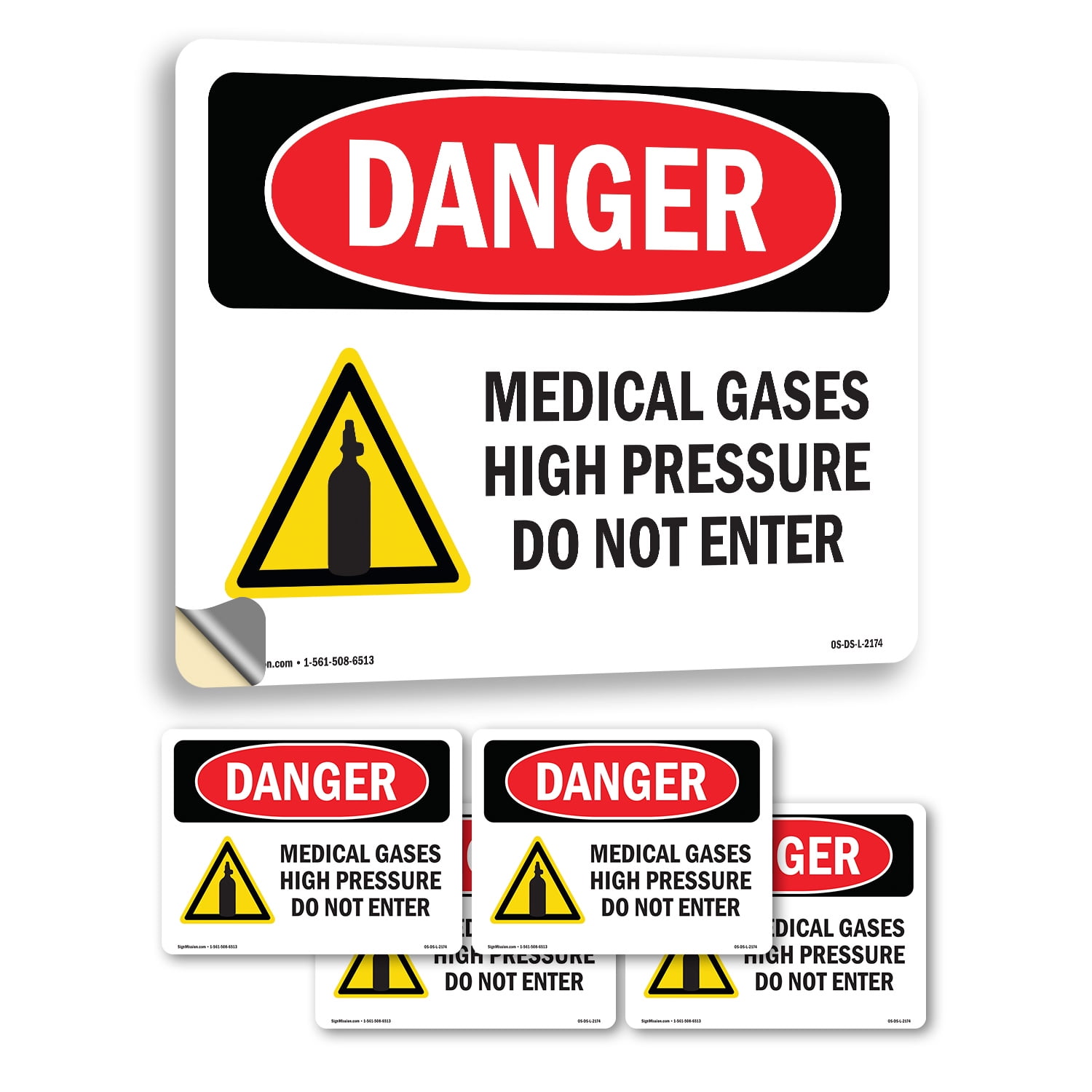 Medical Gases High Pressure OSHA Danger Vinyl Decal Label 18 Inch x 12 ...